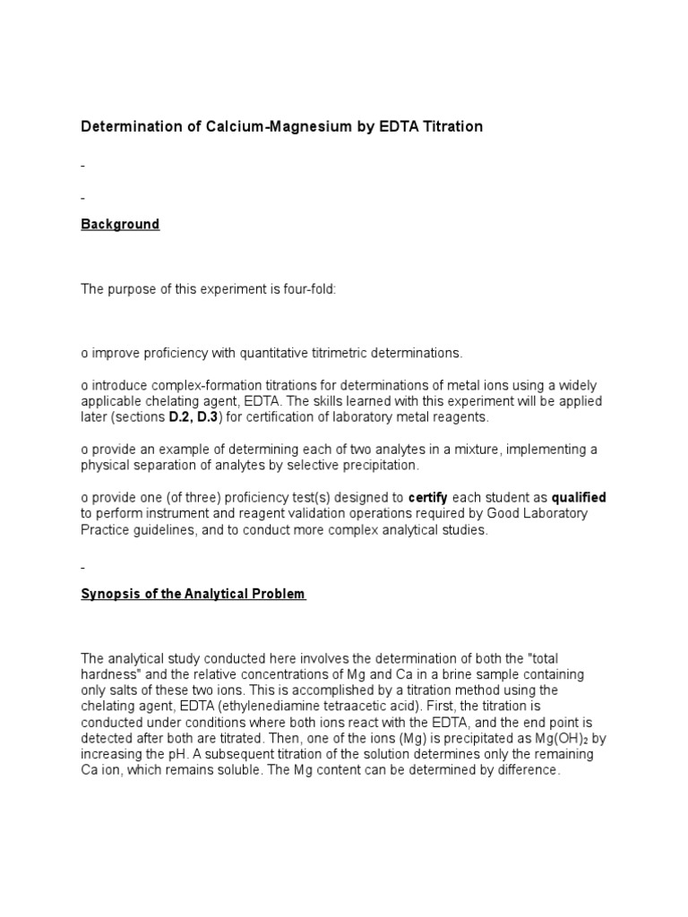 Calcium-Magnesium by EDTA Titration | PDF | Ethylenediaminetetraacetic ...