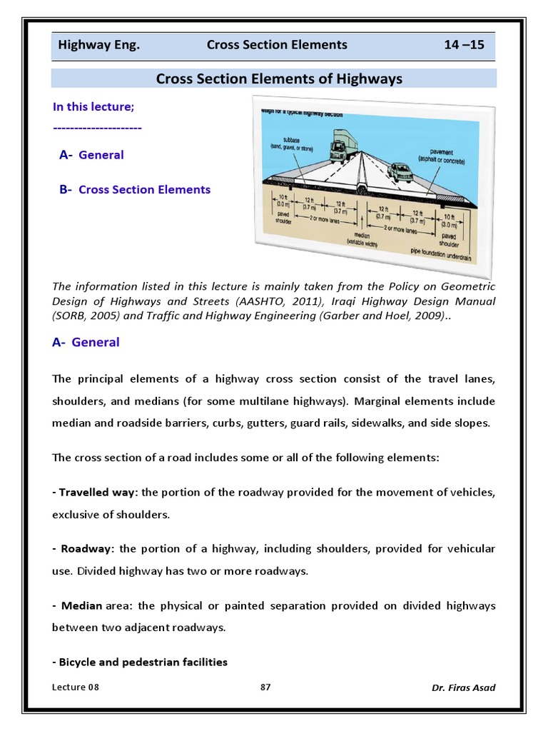 Lec 08 Highway Engineering - Cross Section Elements | PDF | Lane | Road Surface
