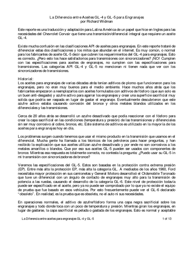 Aceites GL-4 vs GL-5: Diferencias Clave | PDF | Transmisión (Mecánica ...