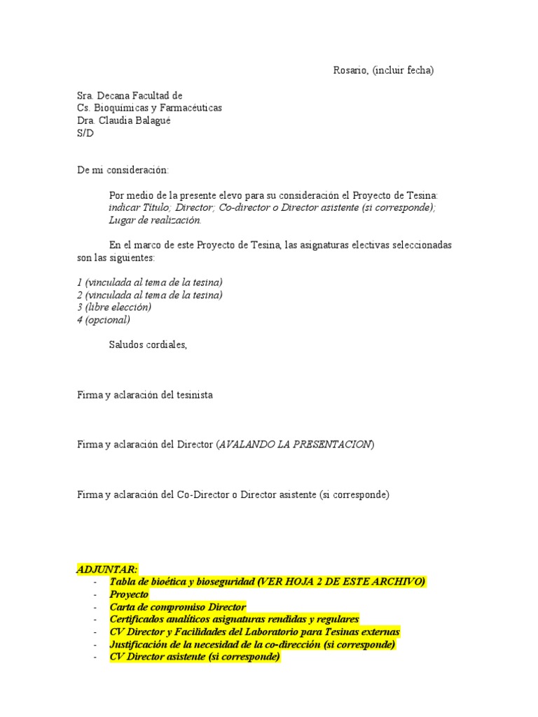 Nota Modelo Presentacion Tesina | PDF | Laboratorios | Bienestar