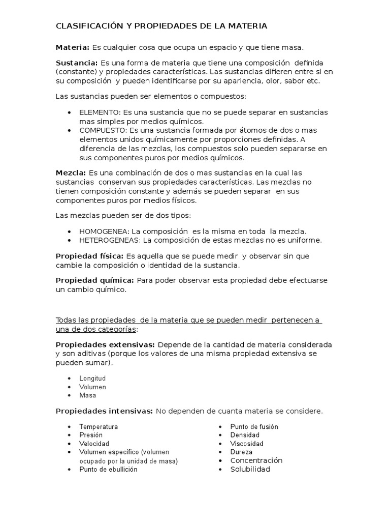 1.-Clasificacion y Popiedades de La Materia | PDF