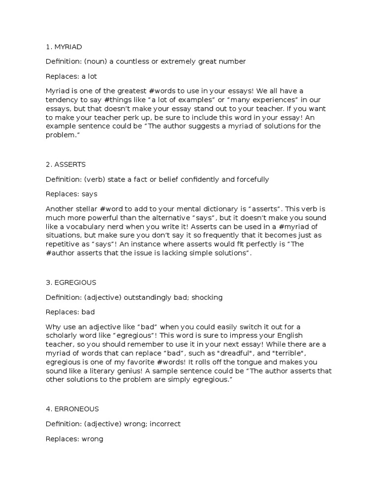 13 Words to Impress Your Teacher | PDF | Definition | Essays