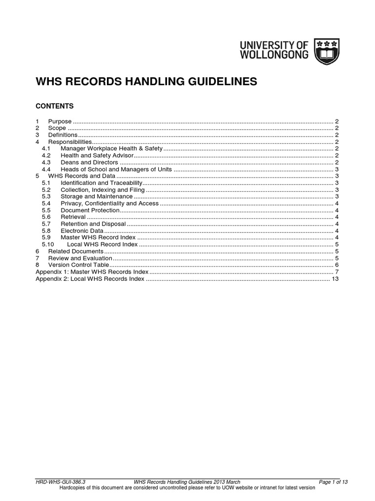 WHS Records Handling Guidelines | PDF | Records Management | Database Index