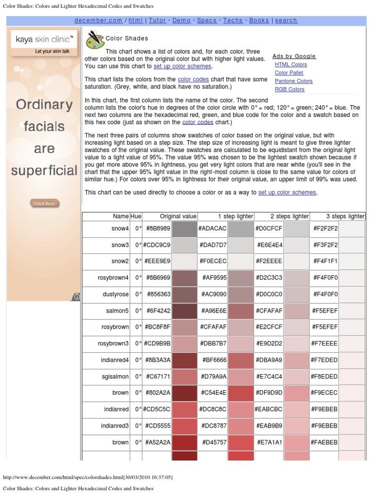 Color Shades and Hex Codes Guide | PDF | Rgb Color Model ...