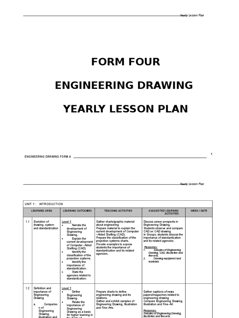 Form 4 Engineering Drawing Lesson Plan | PDF | Tangent | Rectangle