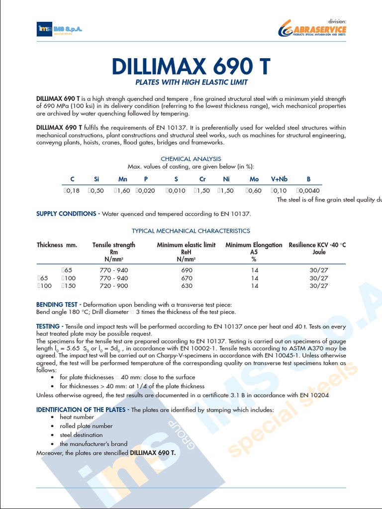 Dillimax 690 T: Plates With High Elastic Limit | Download Free PDF ...