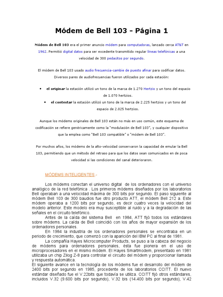 Módem Bell 103: Historia y Características | PDF | Módem | Filtro ...