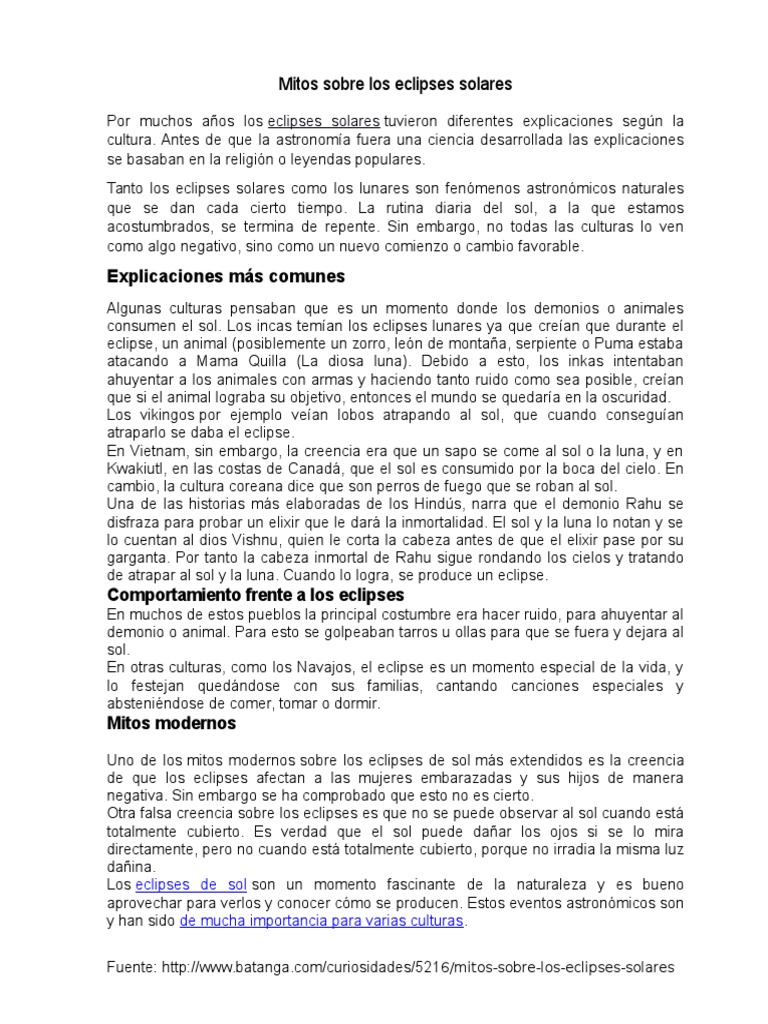 Mitos Sobre Los Eclipses Solares | PDF | Eclipse solar | Dom