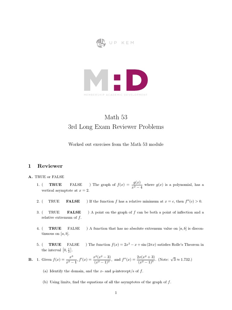 Math 53 Exam Reviewer: Functions Analysis | PDF | Maxima And Minima ...
