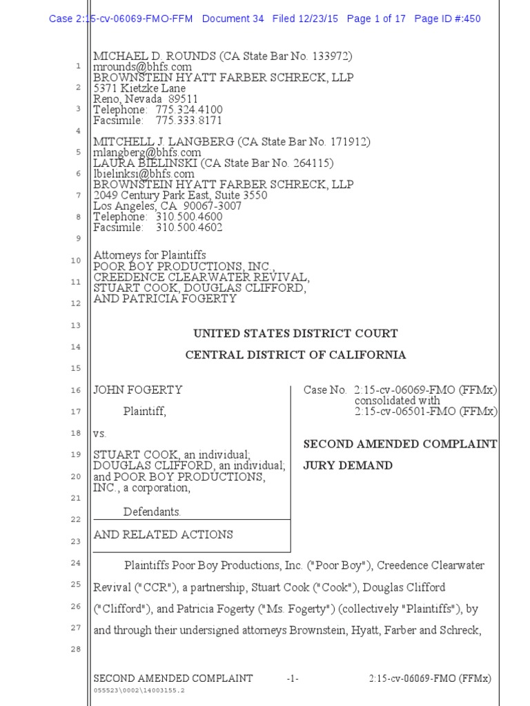 John Fogerty v. Cook - 2nd Amended Complaint | PDF | Complaint | Trademark
