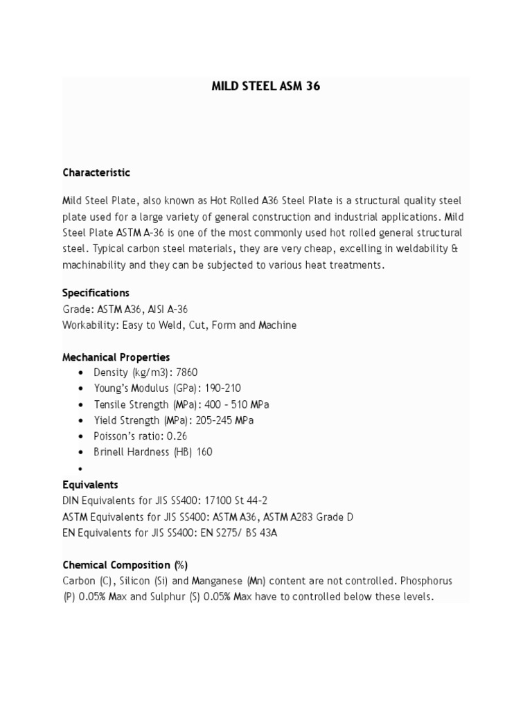 A36 Steel Properties and Specifications | PDF