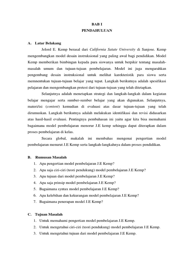 Model Desain Pembelajaran Kemp | PDF