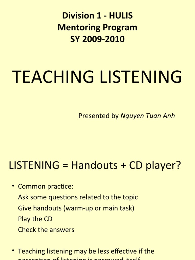 Mentoring Listening Workshop 7th April 2010 | PDF | Speech | Reading ...