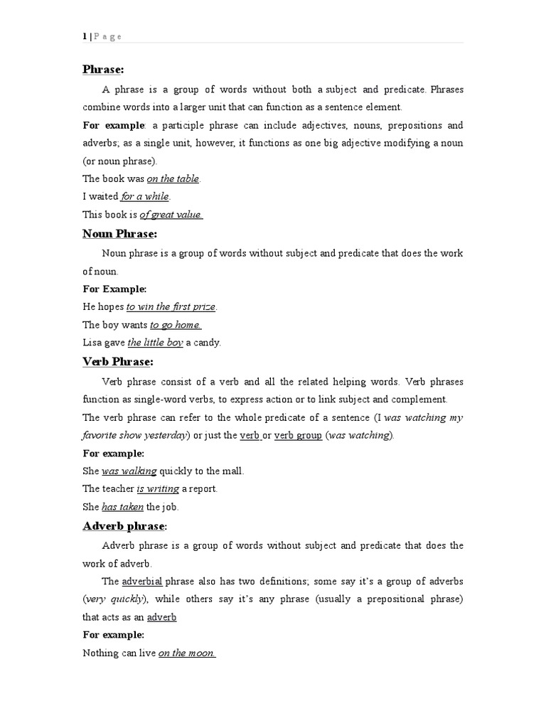 Phrases & Its Types | PDF | Adverb | Verb