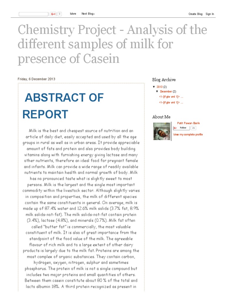Chemistry Project - Analysis of The Different Samples of Milk For ...