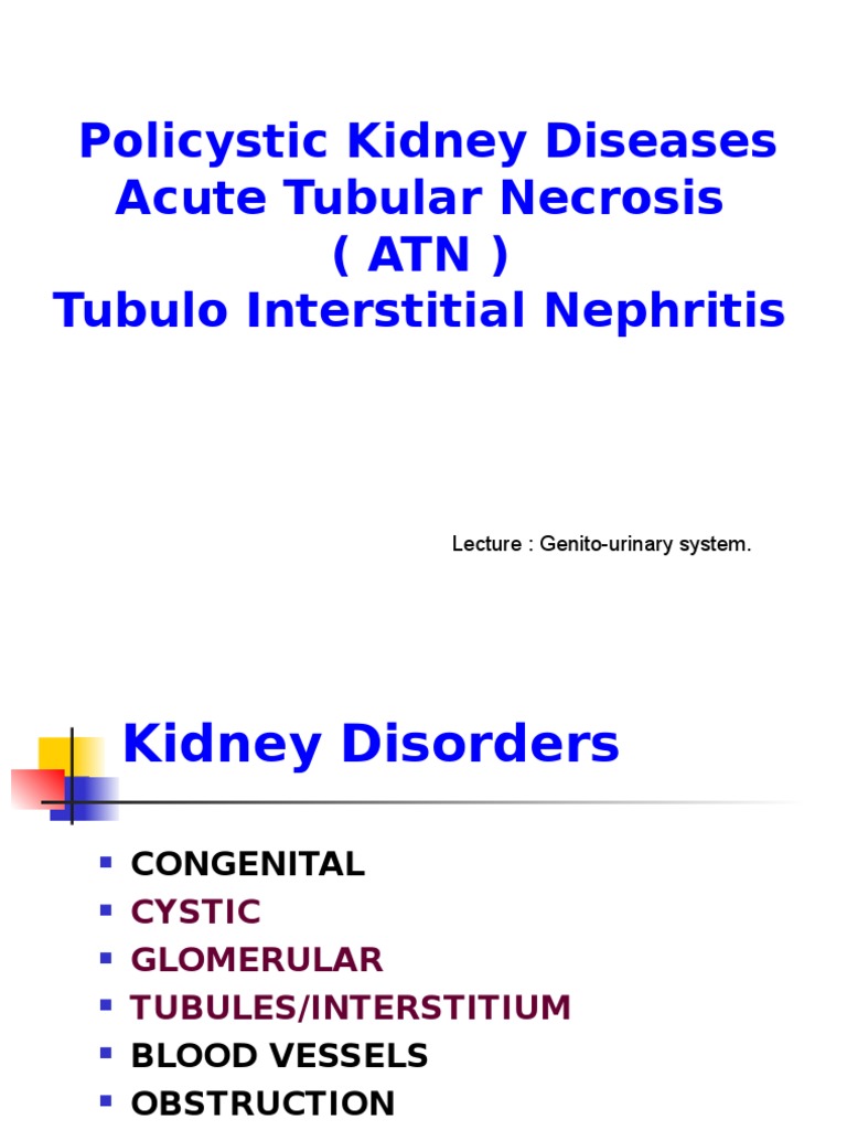 Policystic Kidney Diseases Acute Tubular Necrosis (Atn) Tubulo ...