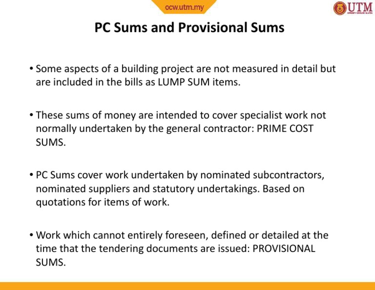 PC Sums and Provisional Sums | PDF
