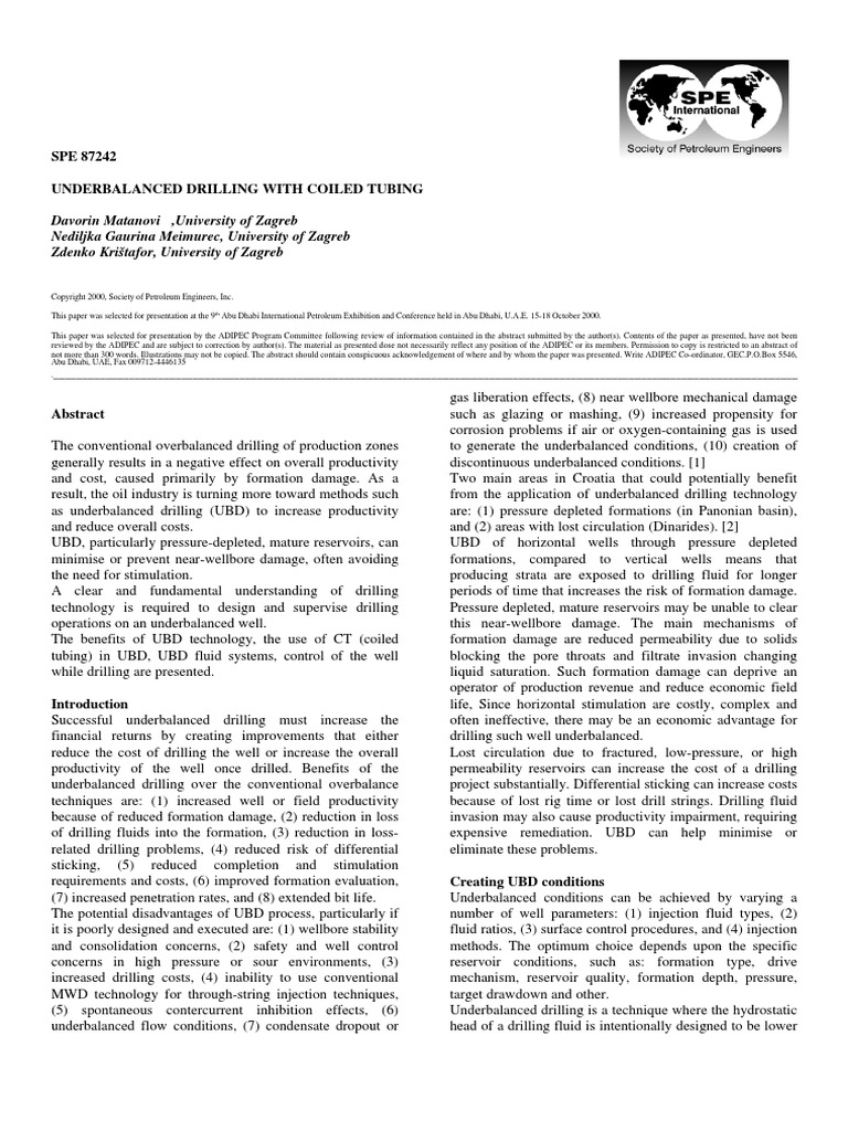 SPE 87242 Underbalanced Drilling With Coiled Tubing | PDF | Oil Well ...