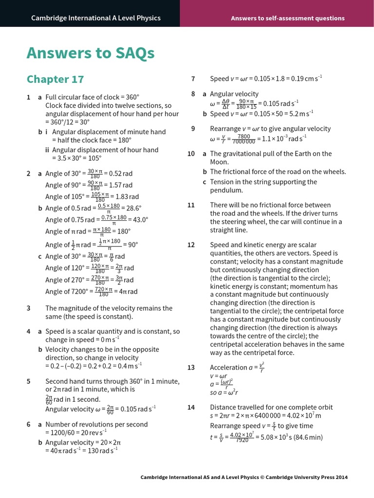 Answers To Saqs: Cambridge International A Level Physics | PDF ...