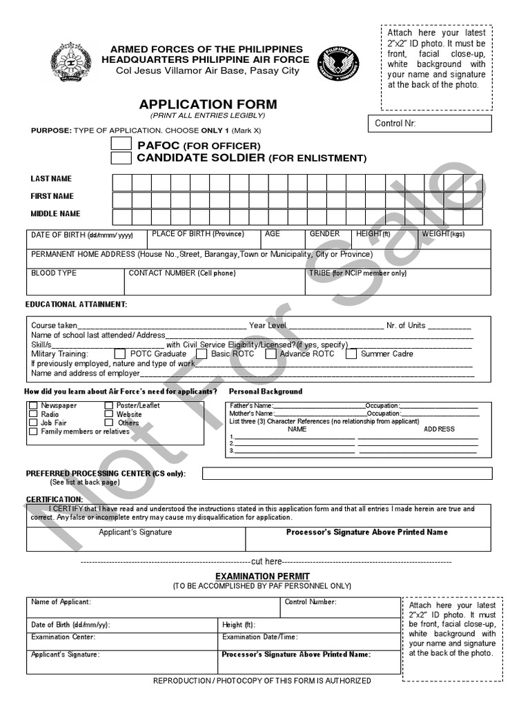 Application Form: Pafoc Candidate Soldier | PDF | Government | Armed ...