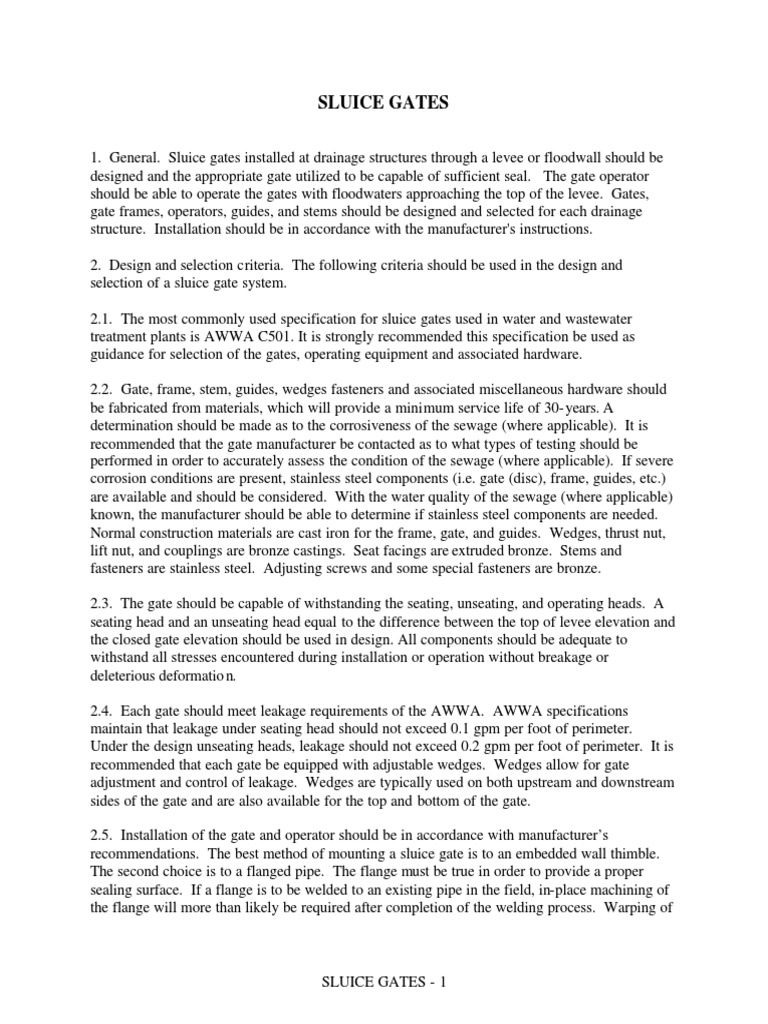 Sluice Gate Design & Installation Guide | PDF | Technology & Engineering