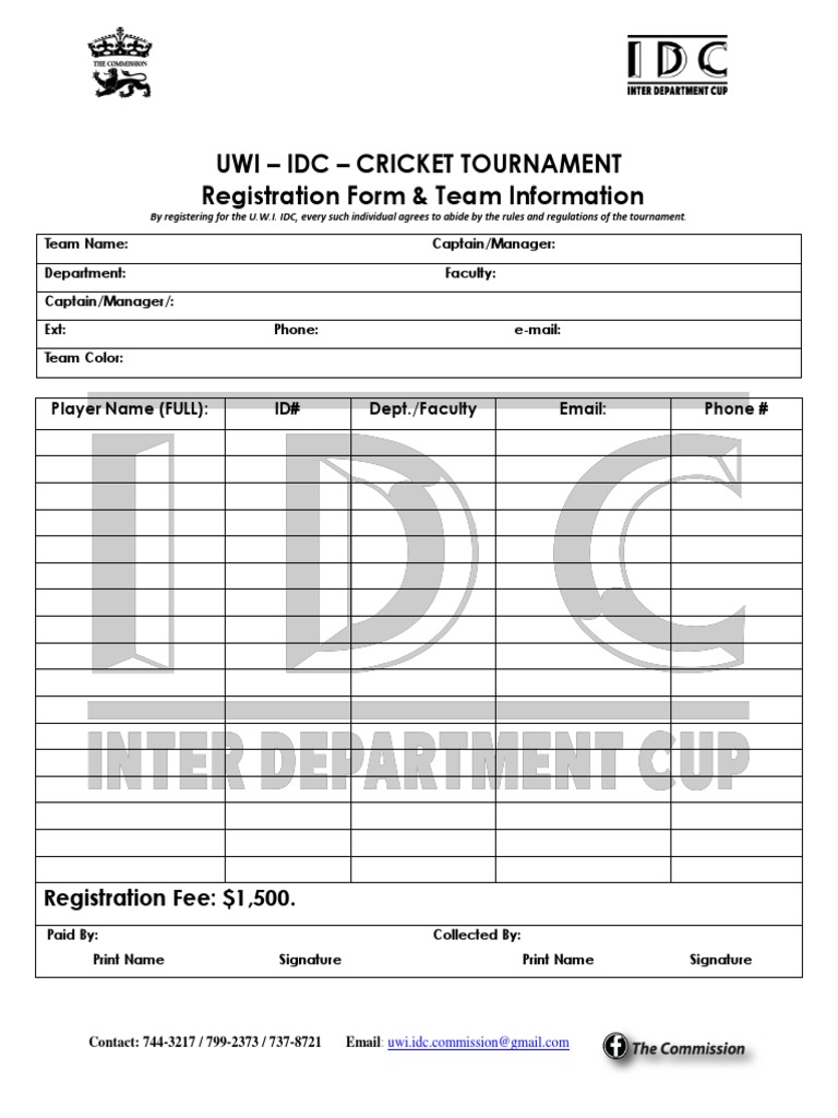 IDC - Cricket Tournament Registration Form PDF | PDF | Government ...