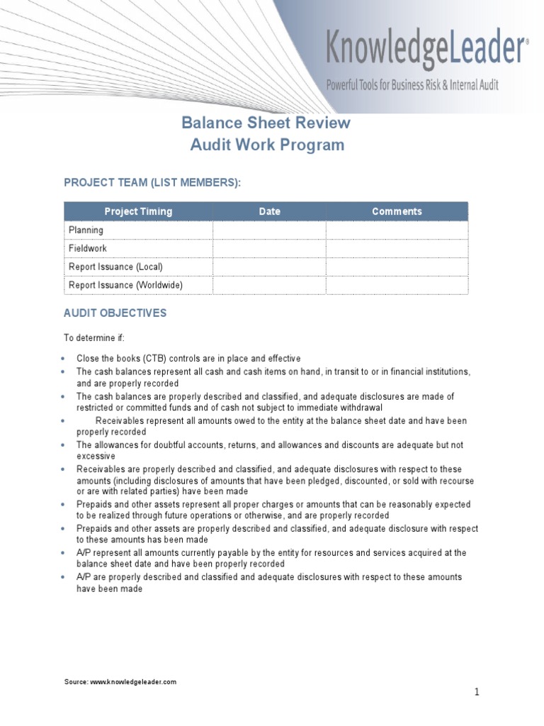 Balance Sheet Review Audit Work Program | PDF | Accrual | Balance Sheet