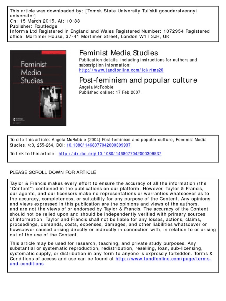 Post Feminism and Popular Culture Angela McRobbie | PDF | Feminism ...