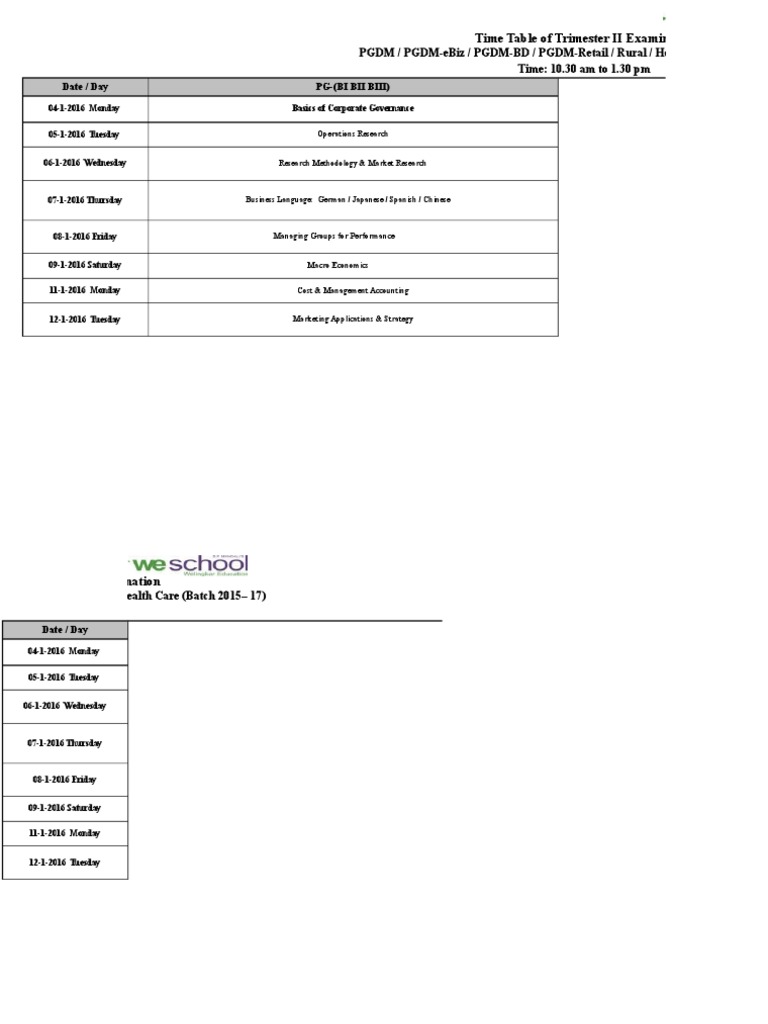Time Table of Trimester II Examination | PDF | Art