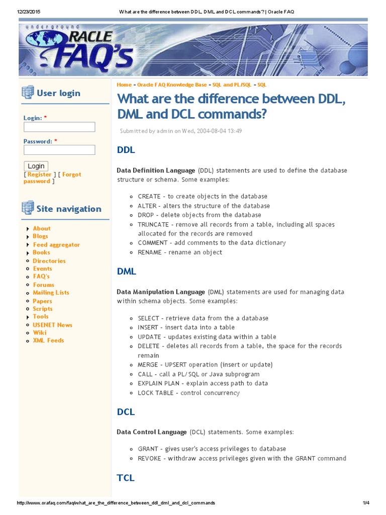 What Are the Difference Between DDL, DML and DCL Commands_ _ Oracle FAQ ...