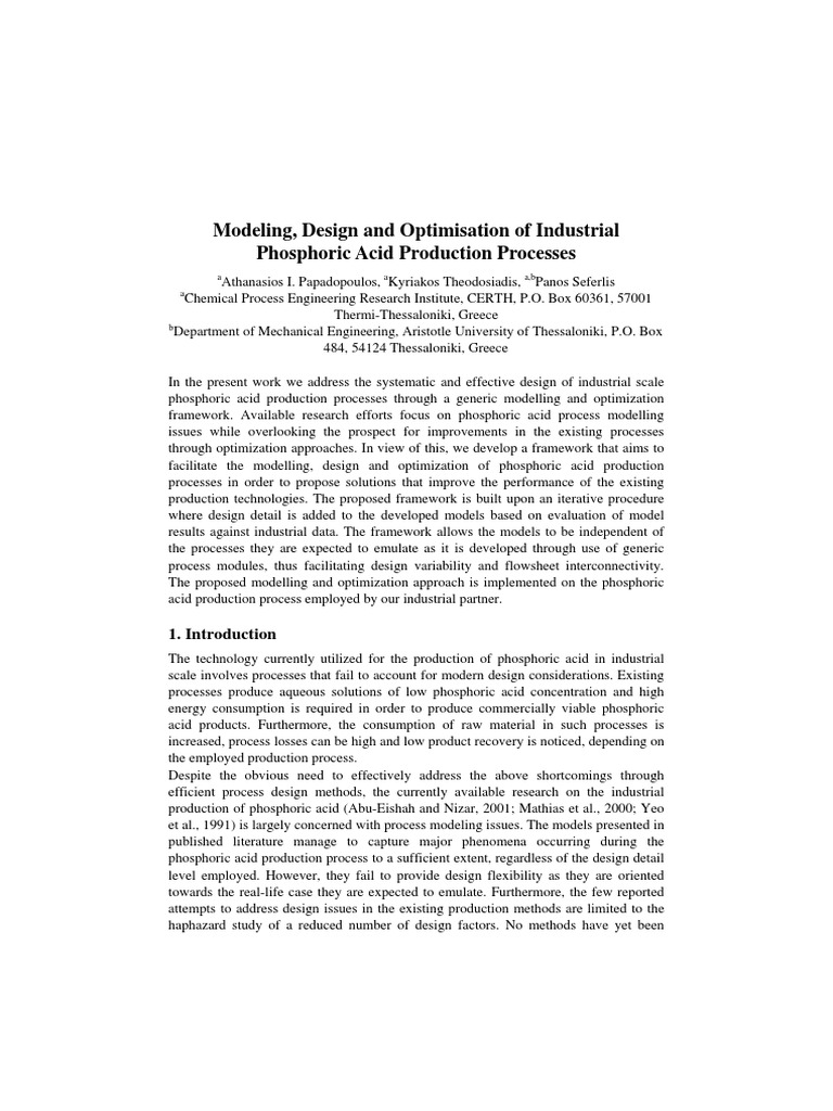 Modeling, Design and Optimisation of Industrial Phosphoric Acid Production Processes | PDF ...
