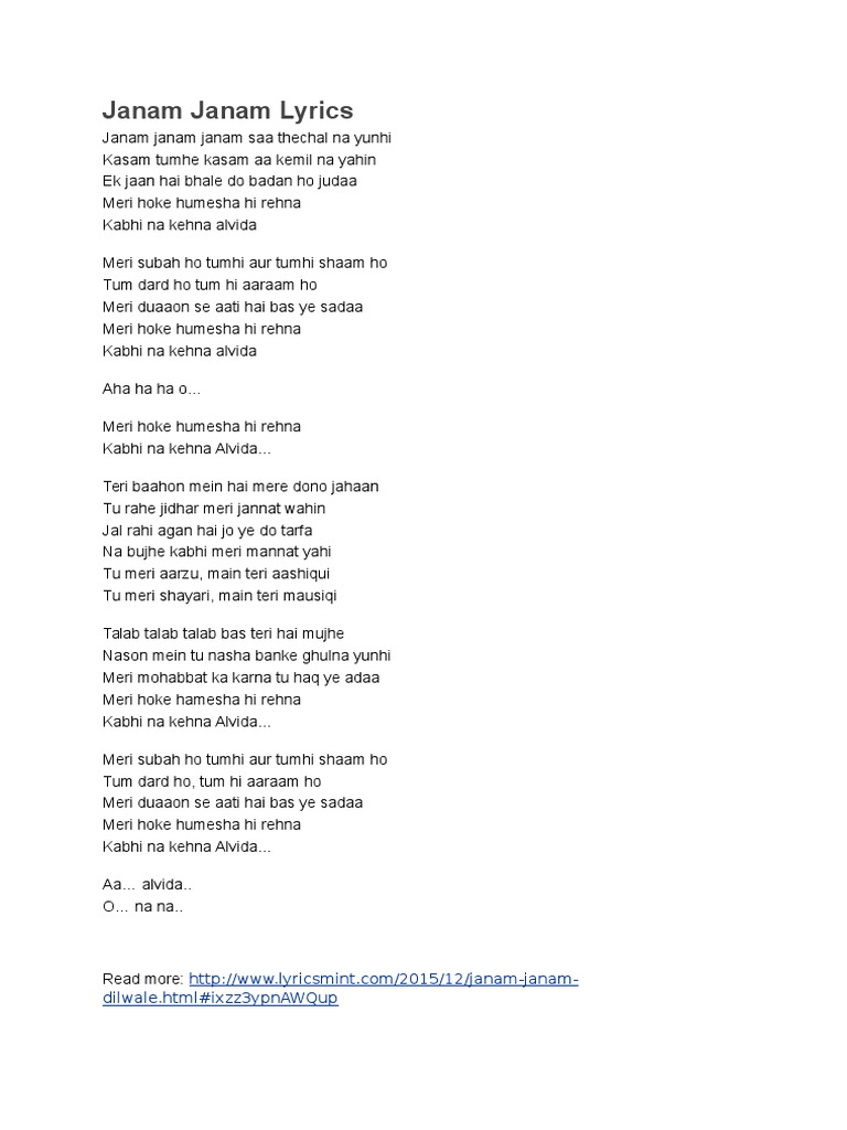 Janam Janam Lyrics: Dilwale - Html#Ixzz3Ypnawqup | PDF | Language Arts ...