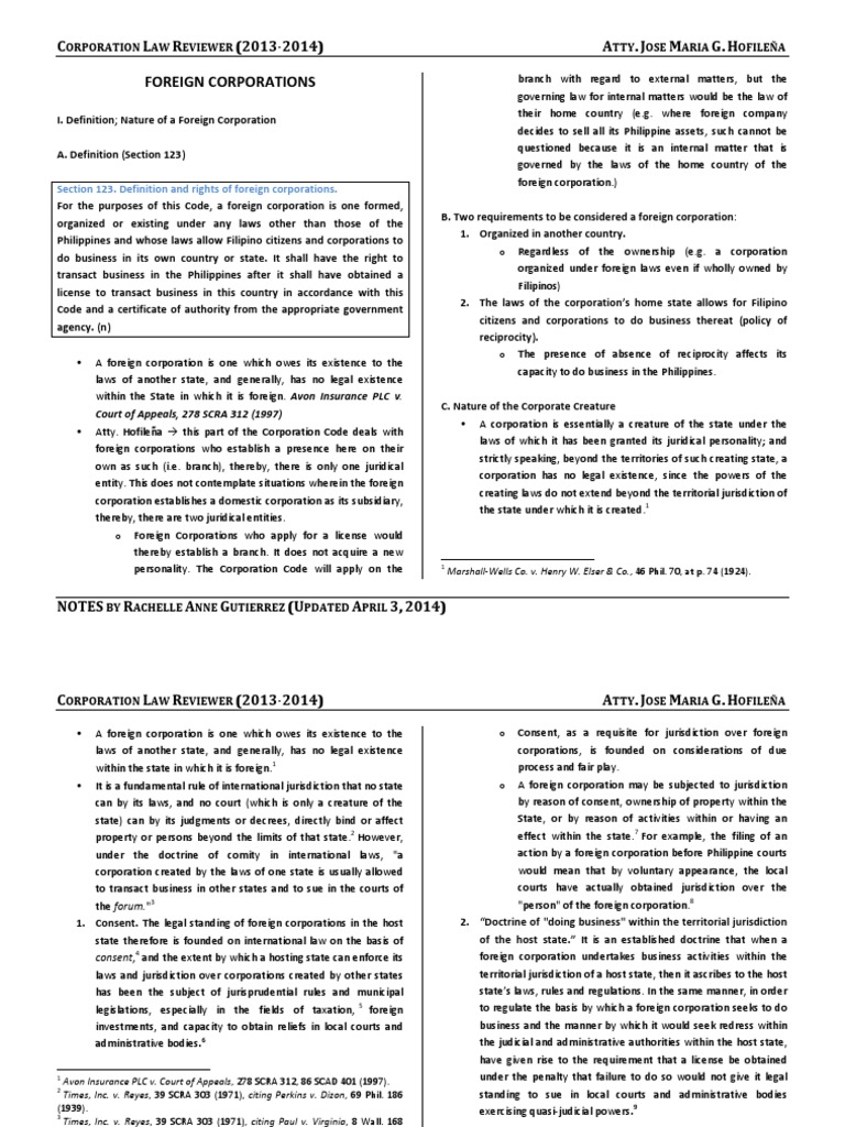 Foreign Corporations in Philippine Law | PDF | Lawsuit | Securities ...
