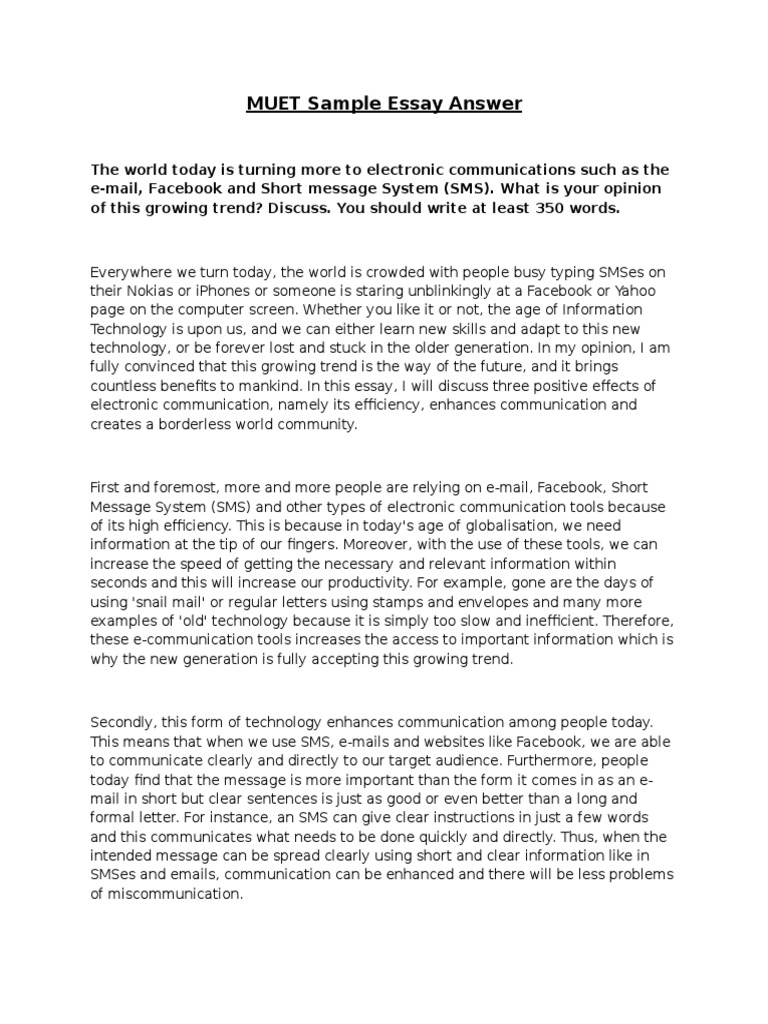 MUET Sample Essay | PDF | Email | Deforestation