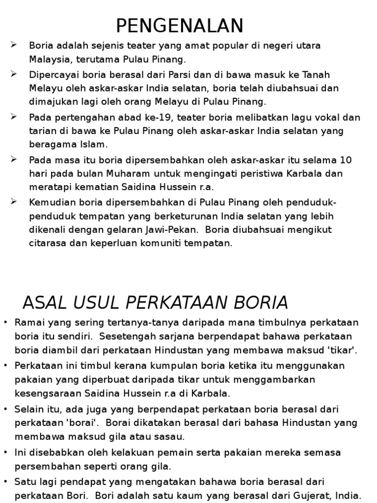 Asal Usul Perkataan Boria | PDF