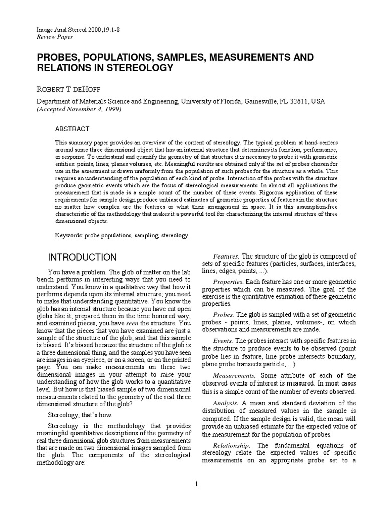 Dehoff - 2000 - Probes, Populations, Samples, Measurements and ...