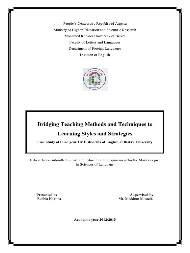 Bridging Teaching Methods and Techniques To Learning Styles and ...