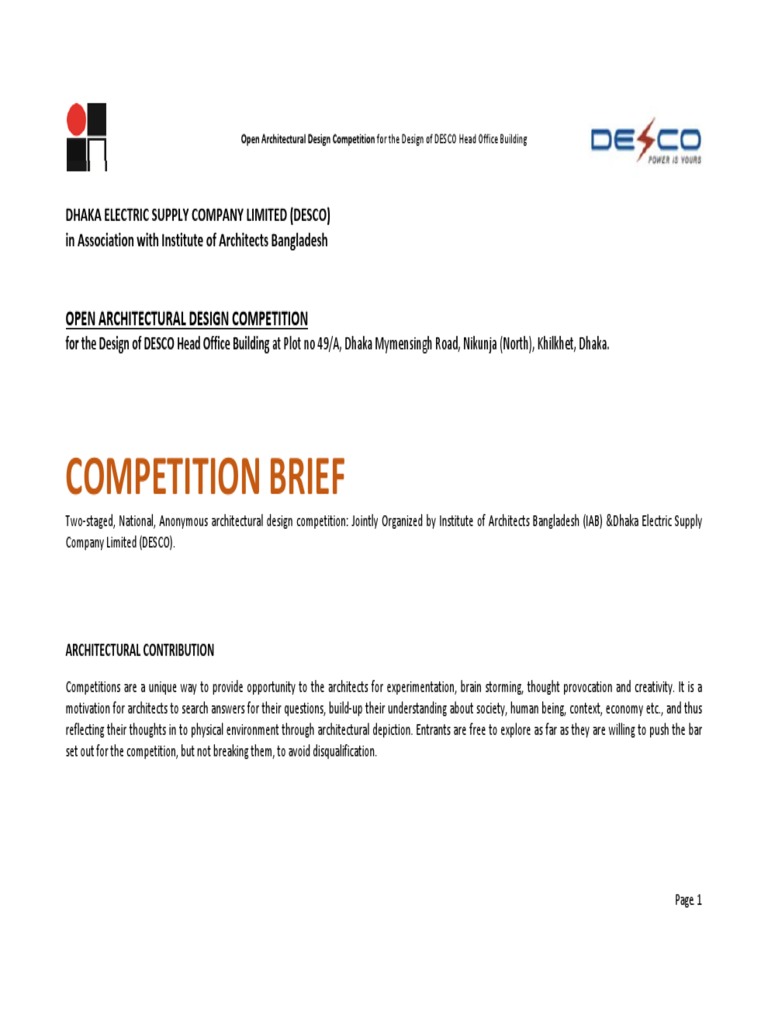 DESCO Head Office Design Competition | PDF | Architect | Electrical ...