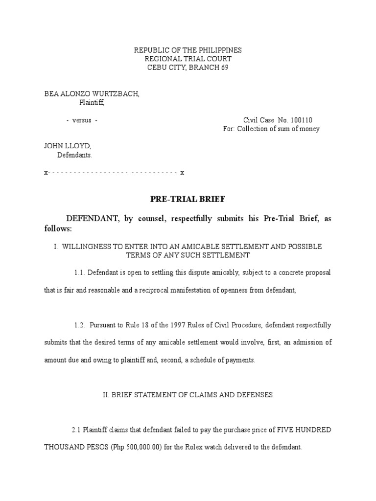 PRE-TRIAL Brief | PDF | Lawsuit | Judiciaries