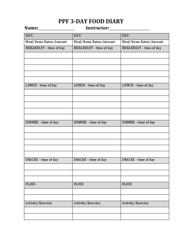 3-Day Food Diary Template | PDF | Wellness