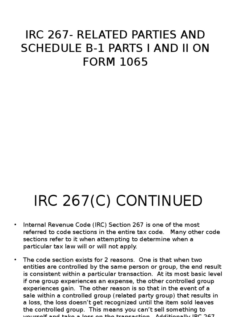Irc 267 - Related Parties and Schedule B-1 Parts I & II | PDF ...