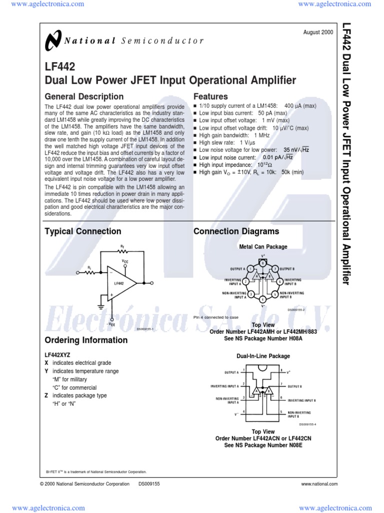 LF442CN | PDF | Amplifier | Operational Amplifier