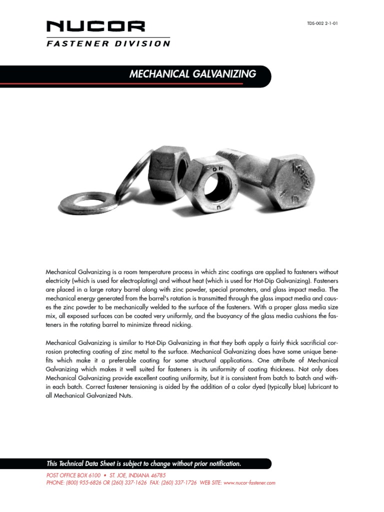 Mechanical Galvanizing: This Technical Data Sheet Is Subject To Change Without Prior ...