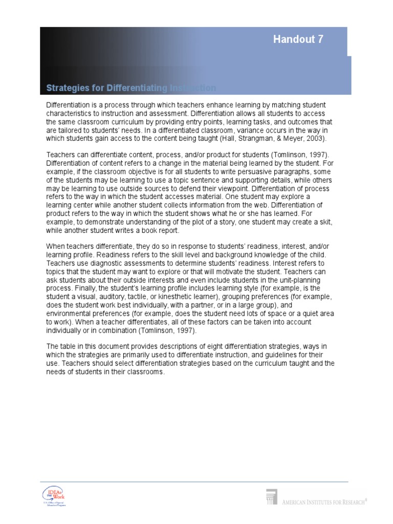 Blacklines Differentiating Instruction | PDF | Differentiated ...