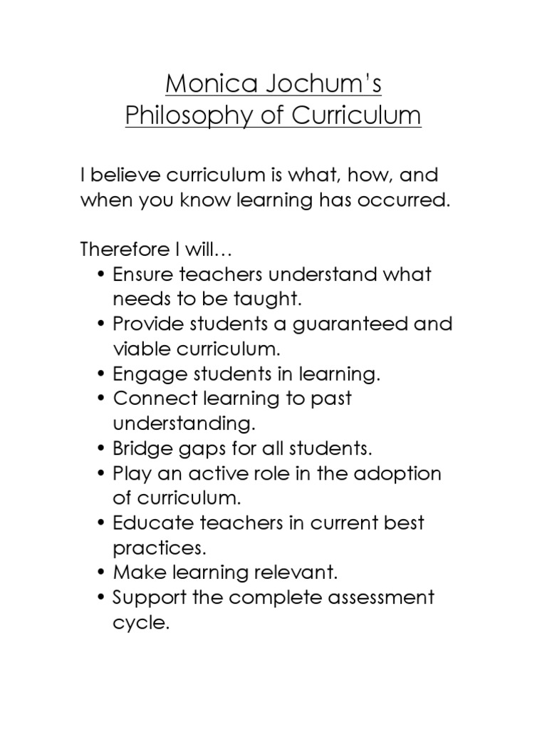 Monica Jochum's Curriculum Philosophy | PDF
