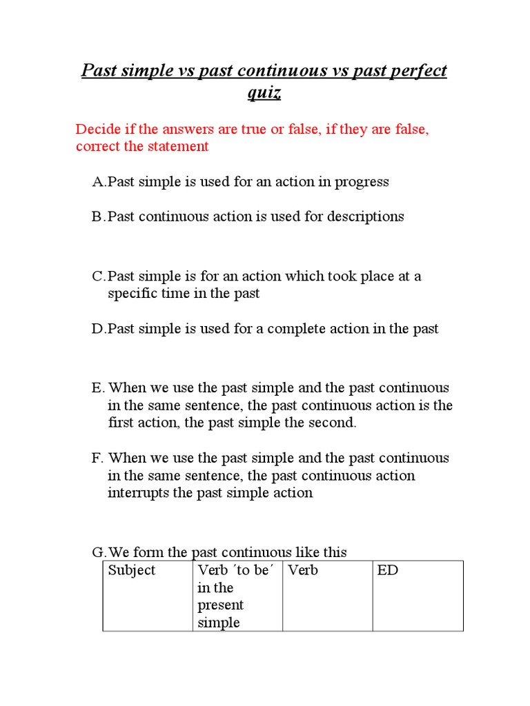 Past Tenses Quiz: Simple, Continuous, Perfect | PDF