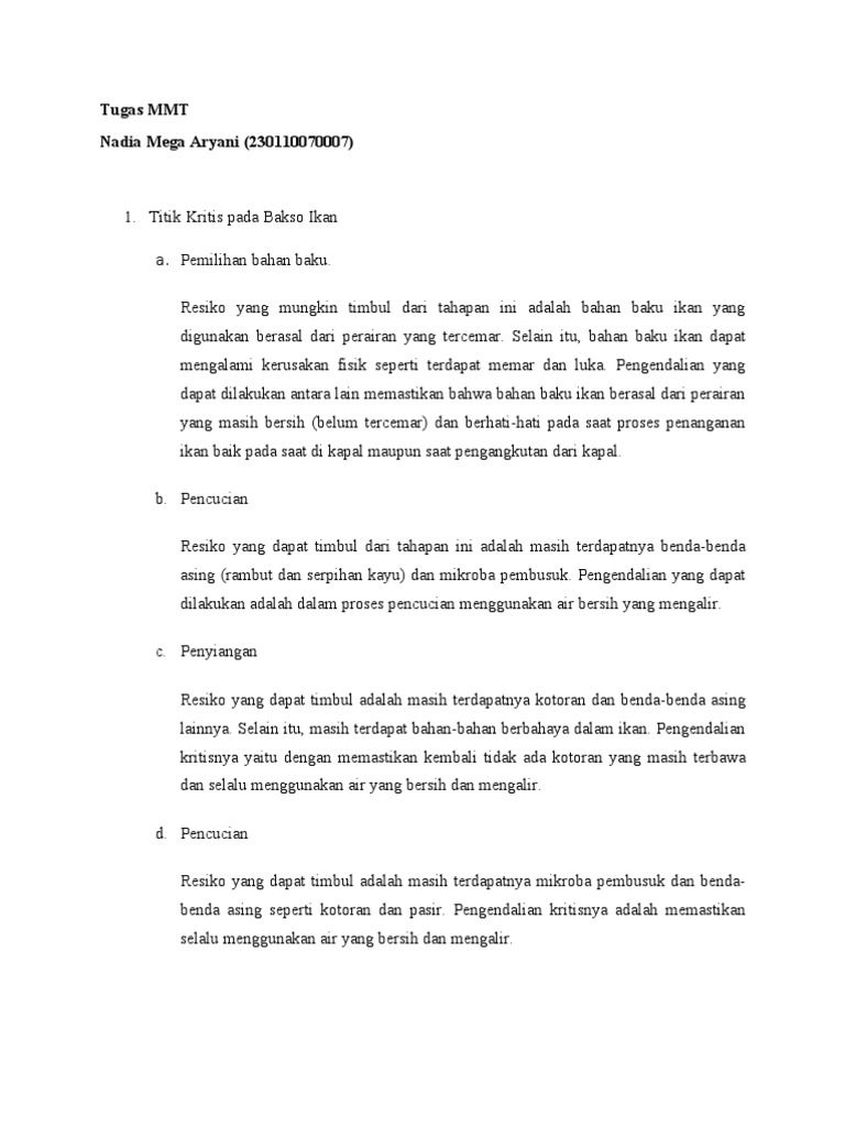 Tugas MMT Analisis Bahaya (Nadia Mega Aryani 230110070007) | PDF | Sains & Matematika