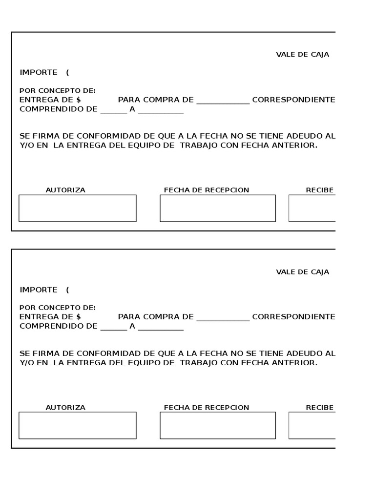 Formato de Vale de Caja