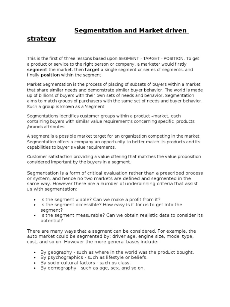 Market Segmentation and Positioning Strategy | PDF | Market ...