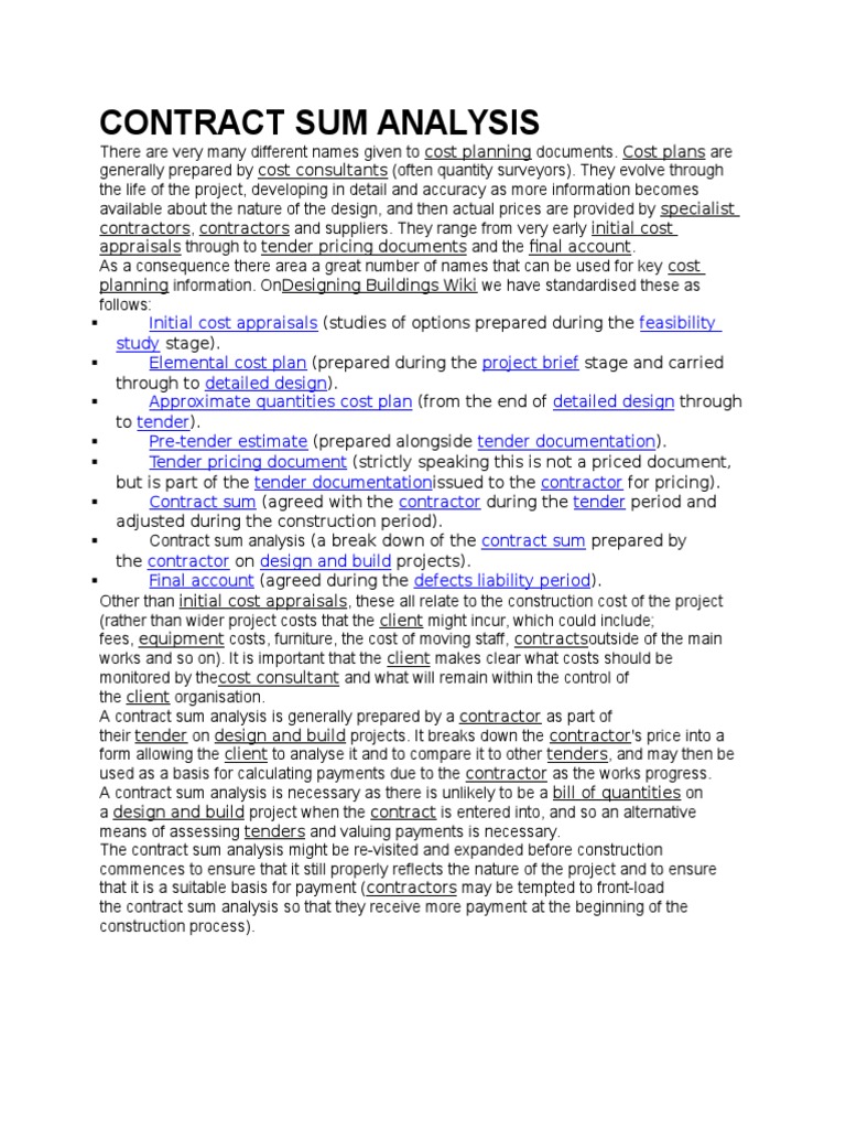 Contract Sum Analysis | Download Free PDF | Real Estate Appraisal ...